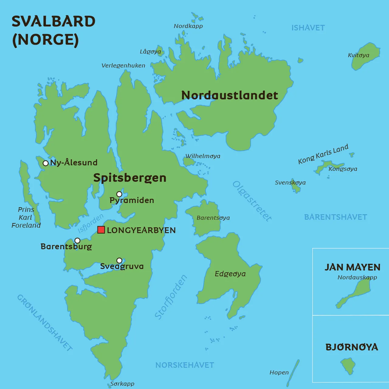 Her finner du et kart over Svalbard